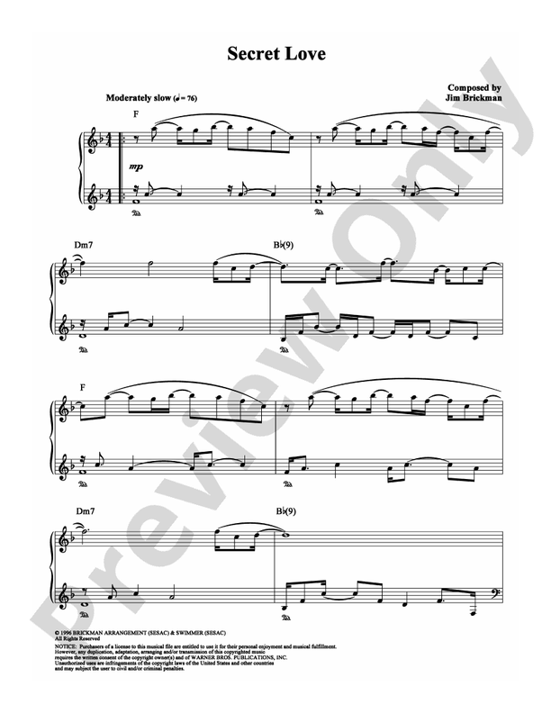 Secret Love: Piano: Jim Brickman - Digital Sheet Music Download