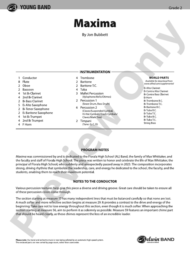 Maxima: Concert Band Conductor Score & Parts: Jon Bubbett - Digital Sheet Music Download