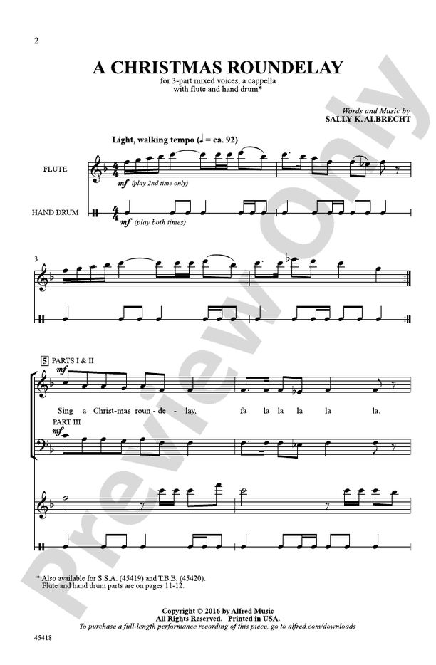 A Christmas Roundelay: 3-Part Mixed, a cappella Choral Octavo: Sally K ...