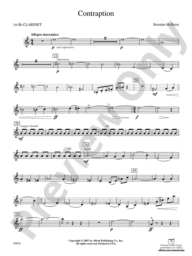 Contraption: 1st B-flat Clarinet: 1st B-flat Clarinet Part - Digital ...