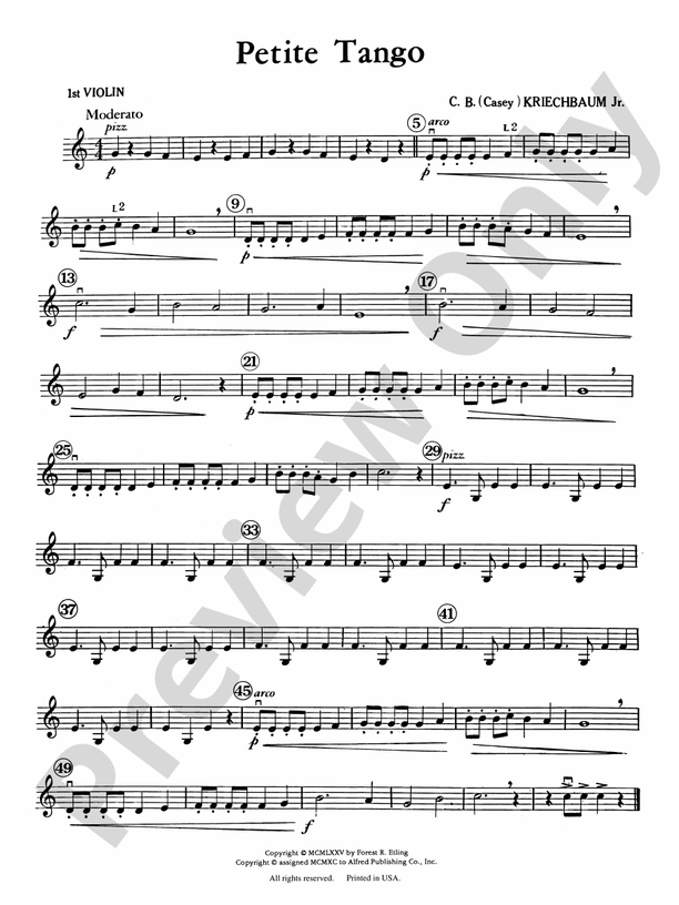 Petite Tango: 1st Violin: 1st Violin Part - Digital Sheet Music Download
