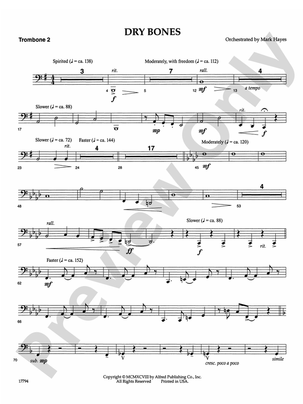 Dry Bones: 2nd Trombone: 2nd Trombone Part - Digital Sheet Music Download