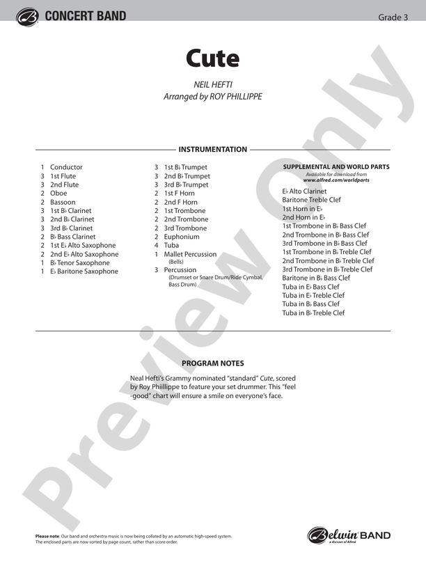 Cute: Score: Concert Band Score - Digital Sheet Music Download
