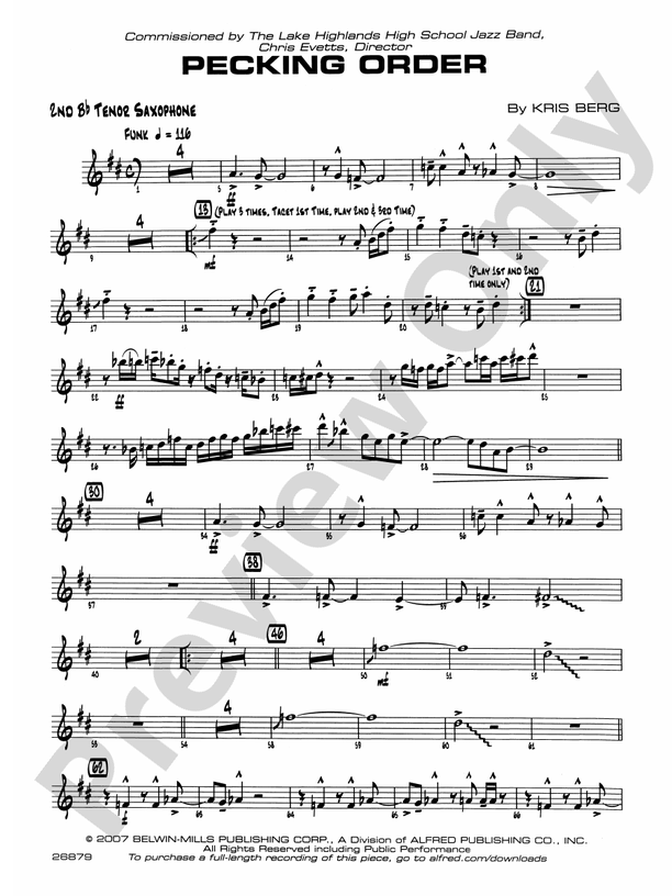 Pecking Order: 2nd B-flat Tenor Saxophone: 2nd B-flat Tenor Saxophone Part - Digital Sheet Music ...