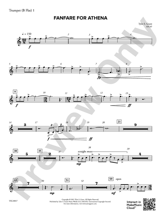 Fanfare for Athena: 1st B-flat Trumpet: 1st B-flat Trumpet Part - Digital Sheet Music Download