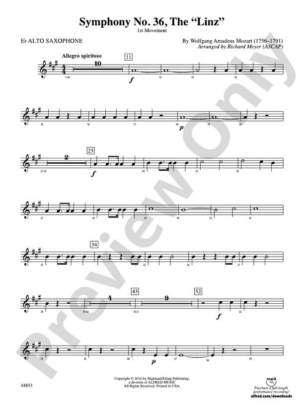 Symphony No. 36, The "Linz": E-flat Alto Saxophone: E-flat Alto ...