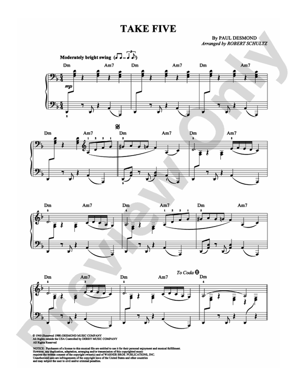 Take Five: Piano: Paul Desmond - Digital Sheet Music Download