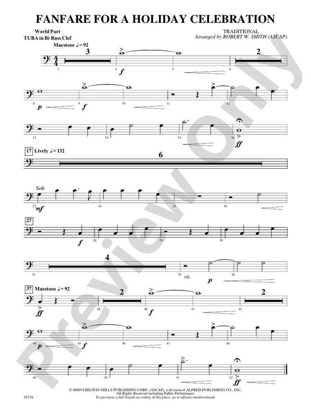 Fanfare for a Holiday Celebration: (wp) B-flat Tuba B.C.: (wp) B-flat ...