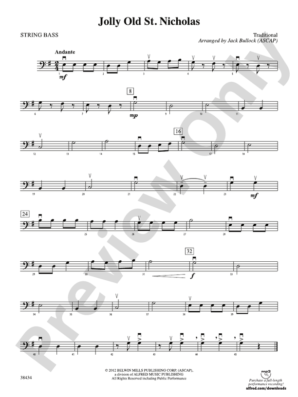 Jolly Old St. Nicholas: String Bass: String Bass Part - Digital Sheet ...