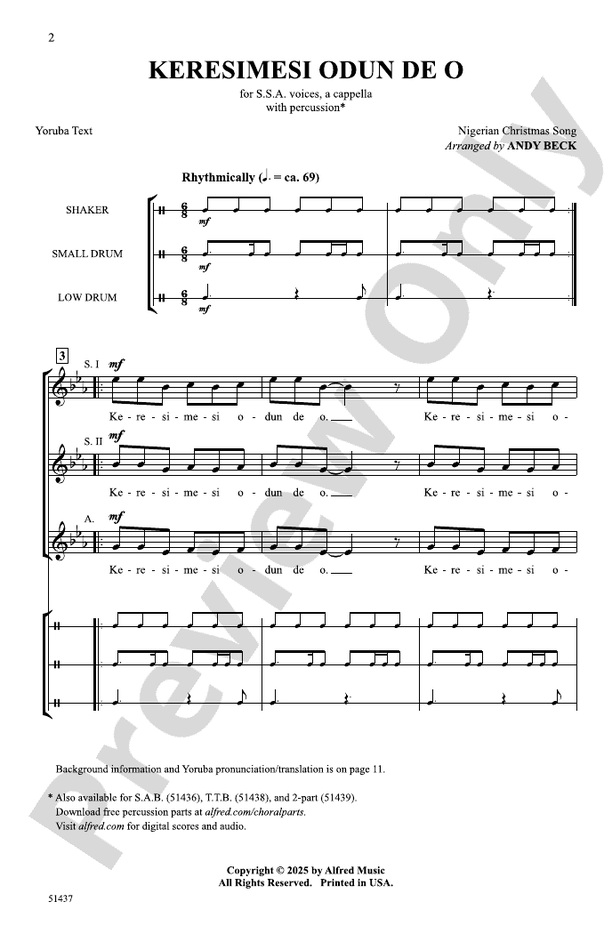 Keresimesi Odun De O: SSA a cappella Choral Octavo - Digital Sheet Music Download