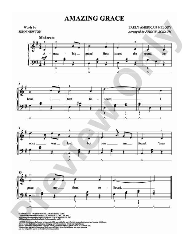 Amazing Grace: Easy Piano: John W. Schaum - Digital Sheet Music Download
