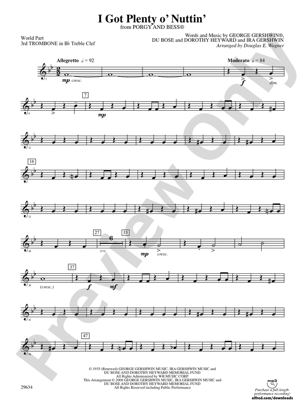 I Got Plenty o' Nuttin': (wp) 3rd B-flat Trombone T.C.: (wp) 3rd B-flat ...