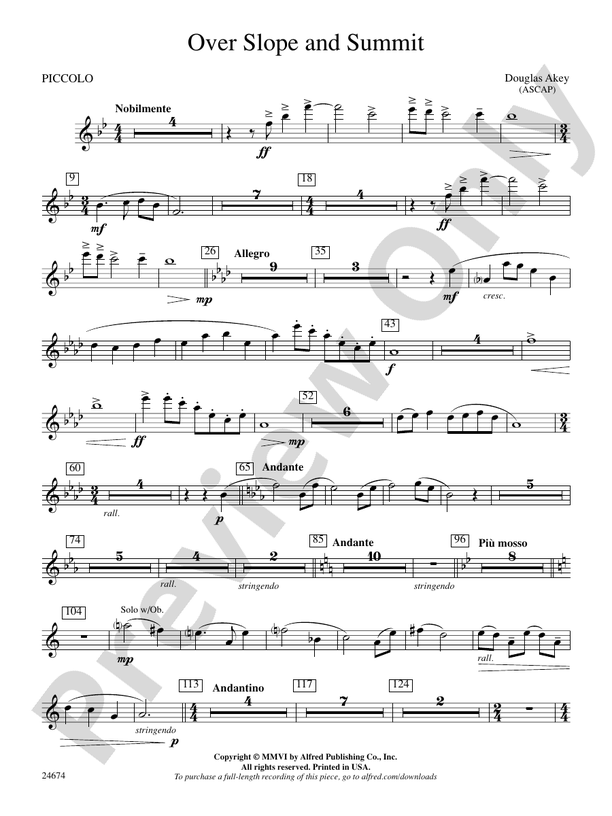Over Slope and Summit: Piccolo: Piccolo Part - Digital Sheet Music Download