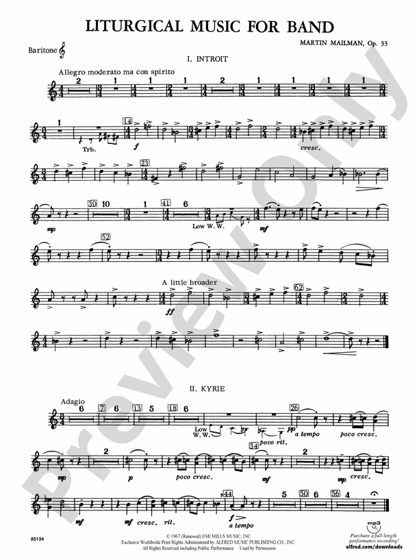 Liturgical Music for Band, Op. 33: Baritone T.C.: Baritone T.C. Part - Digital Sheet Music Download
