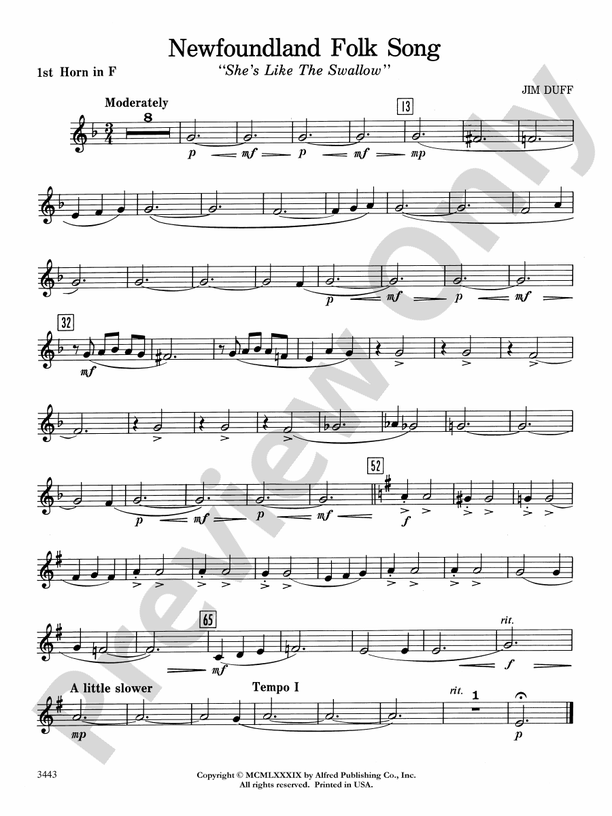 Newfoundland Folk Song: 1st F Horn: 1st F Horn Part - Digital Sheet ...