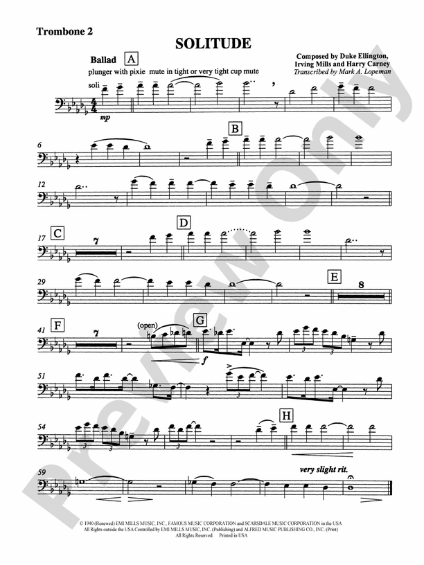 Solitude: 2nd Trombone: 2nd Trombone Part - Digital Sheet Music Download