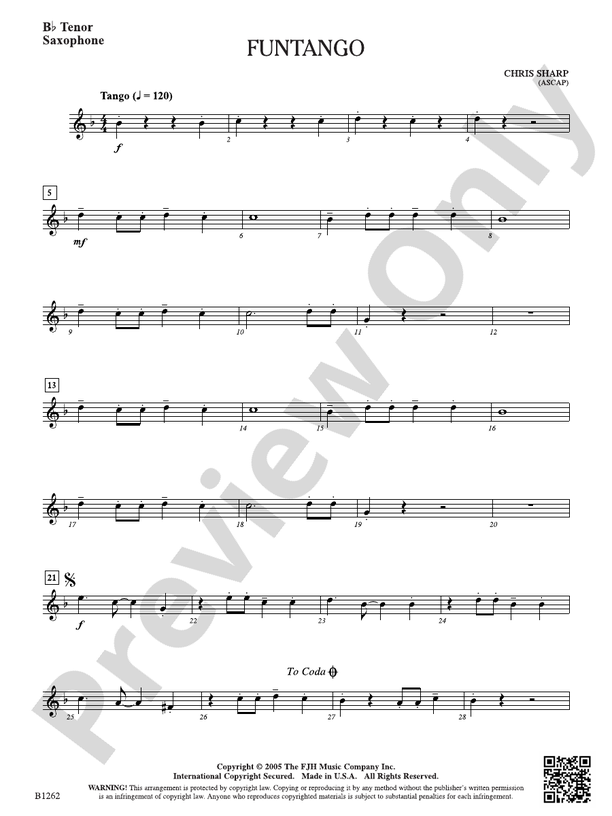 Funtango: B-flat Tenor Saxophone: B-flat Tenor Saxophone Part: Chris Sharp - Digital Sheet Music ...