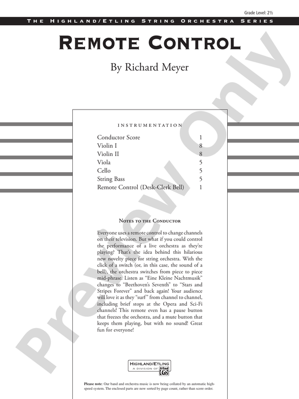 Remote Control: String Orchestra Conductor Score & Parts: Richard Meyer ...