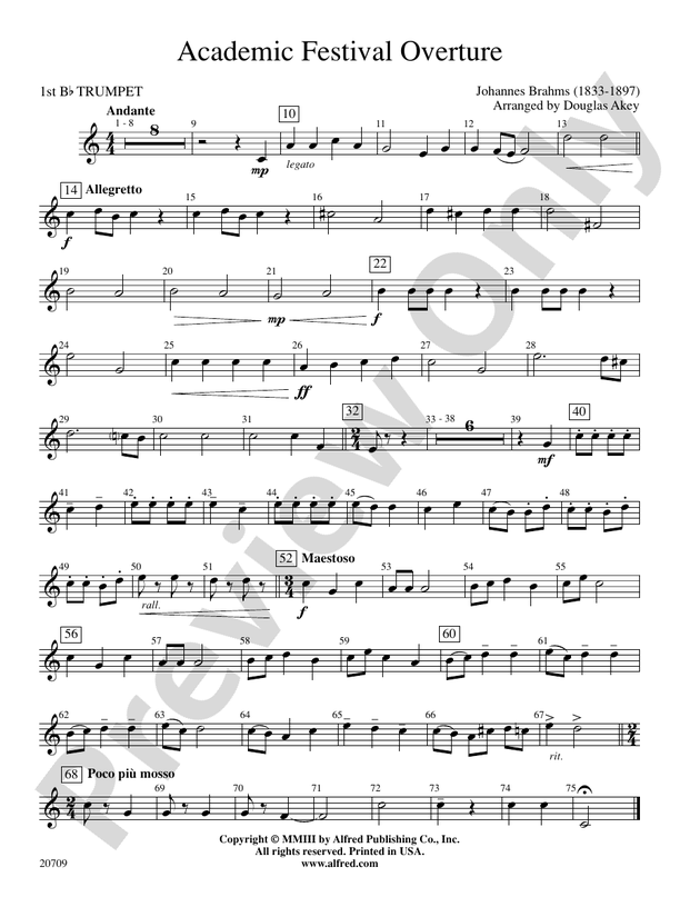 Academic Festival Overture: 1st B-flat Trumpet: 1st B-flat Trumpet Part - Digital Sheet Music ...