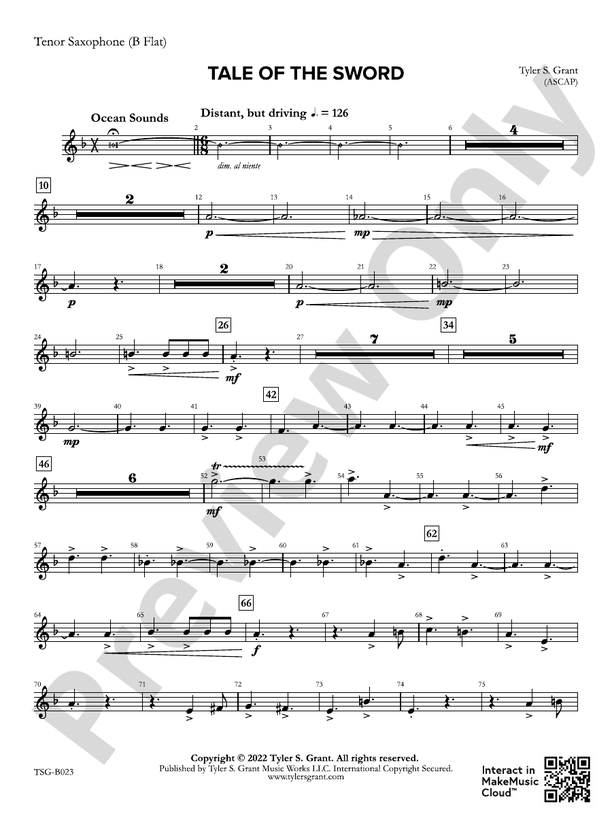 Tale of the Sword: B-flat Tenor Saxophone: B-flat Tenor Saxophone Part ...