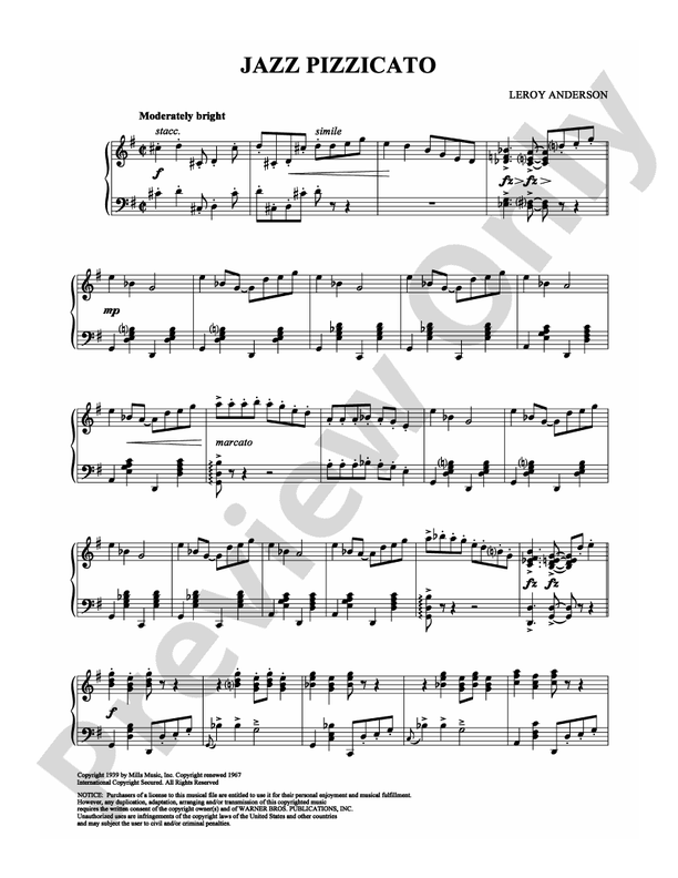 Jazz Pizzicato: Piano: Leroy Anderson - Digital Sheet Music Download