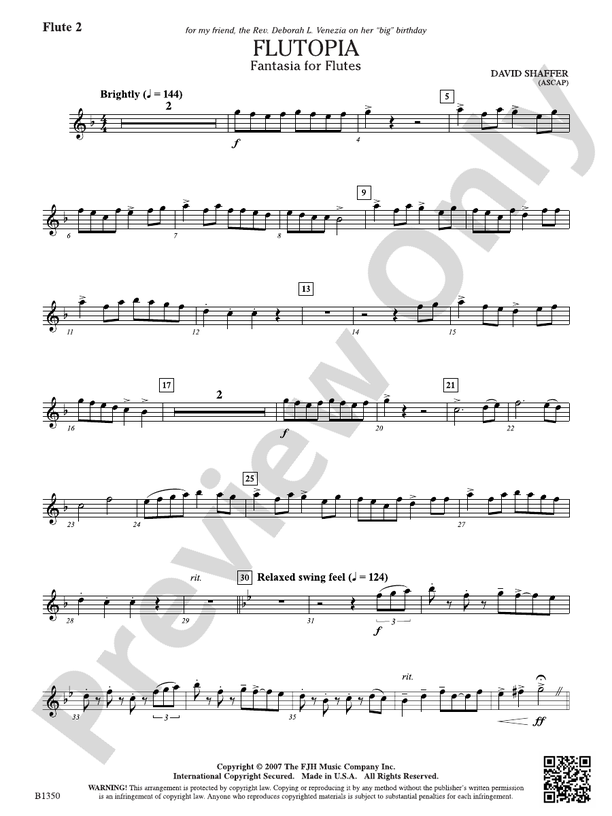 Flutopia (Fantasia for Flutes): Flute 2 (Opt.): Flute 2 (Opt.) Part ...