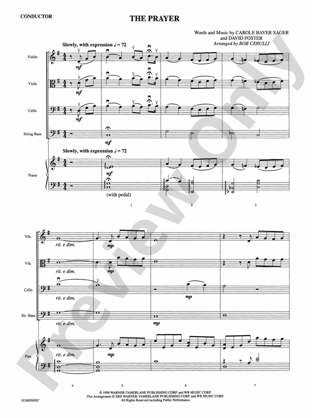 The Prayer: Score: String Orchestra Score - Digital Sheet Music Download