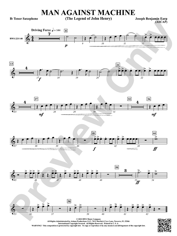 Man Against Machine - The Legend of John Henry: B-flat Tenor Saxophone ...