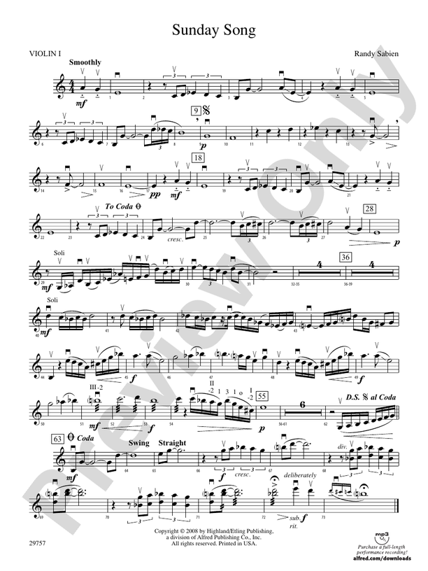 Sunday Song: 1st Violin: 1st Violin Part - Digital Sheet Music Download