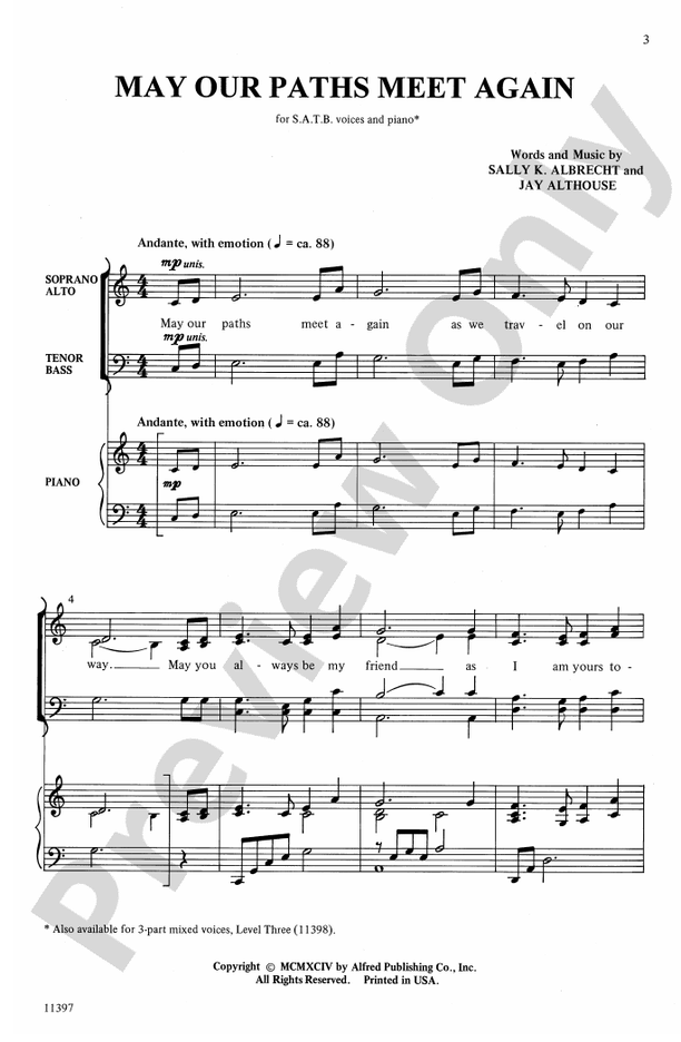 May Our Paths Meet Again: SATB Choral Octavo: Sally K. Albrecht ...