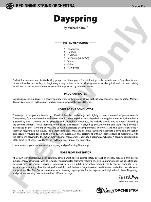 Dayspring: Score: String Orchestra Score - Digital Sheet Music Download