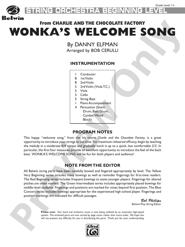 Wonka's Welcome Song (from Charlie and Chocolate Factory): Score ...