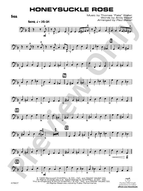 Honeysuckle Rose: String Bass: String Bass Part - Digital Sheet Music ...