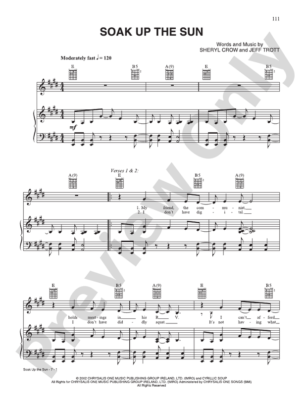 Soak Up the Sun: Piano/Vocal/Chords: Sheryl Crow - Digital Sheet Music Download