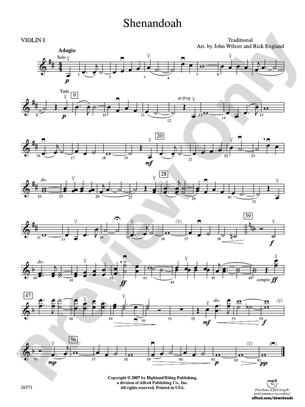 Shenandoah: 1st Violin: 1st Violin Part - Digital Sheet Music Download