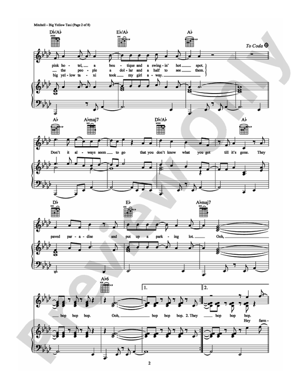 Big Yellow Taxi: Piano/Vocal/Chords: Counting Crows - Digital Sheet ...