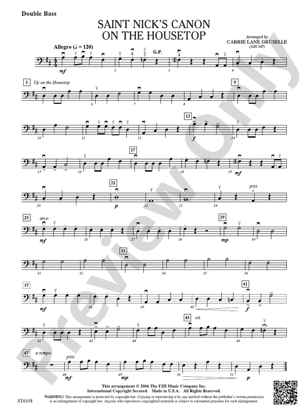 Saint Nick's Canon on the Housetop: Double Bass: Double Bass Part - Digital Sheet Music Download