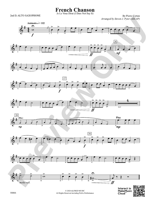 French Chanson: 2nd E-flat Alto Saxophone: 2nd E-flat Alto Saxophone ...