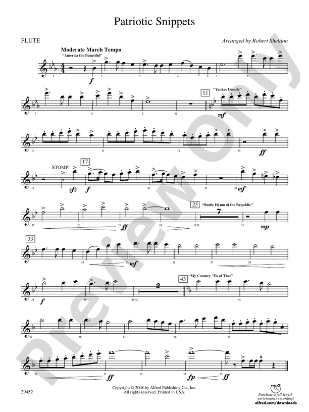 Patriotic Snippets: Flute: Flute Part - Digital Sheet Music Download