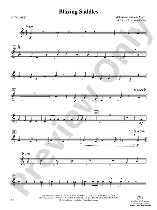 Blazing Saddles: 1st B-flat Trumpet: 1st B-flat Trumpet Part - Digital ...
