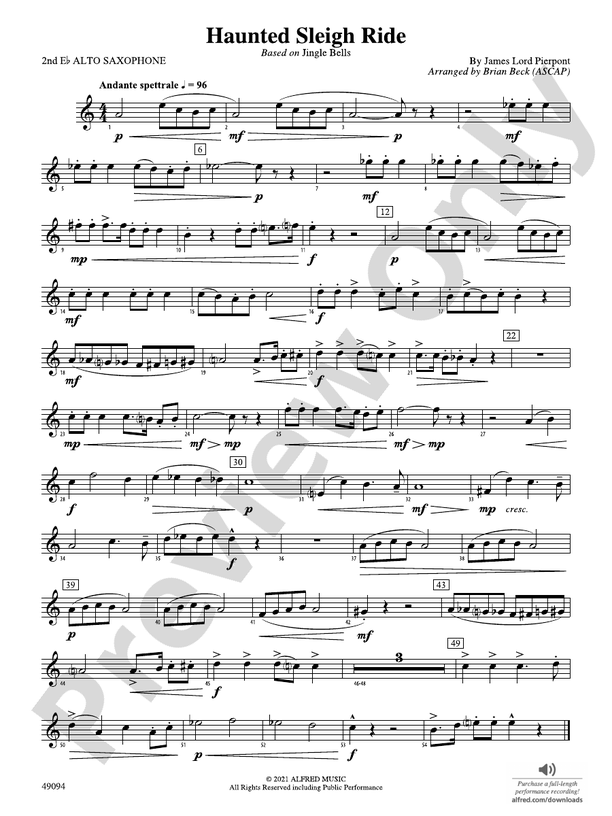 Haunted Sleigh Ride: 2nd E-flat Alto Saxophone: 2nd E-flat Alto Saxophone Part - Digital Sheet ...