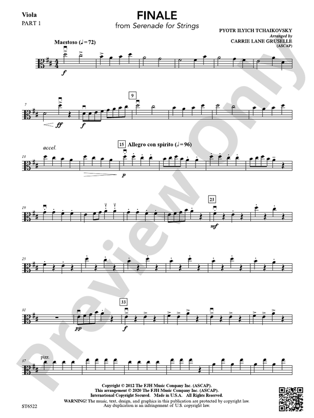 Finale (From Serenade for Strings): Part 1 Viola: Part 1 Viola Part: Pyotr Ilyich Tchaikovsky ...