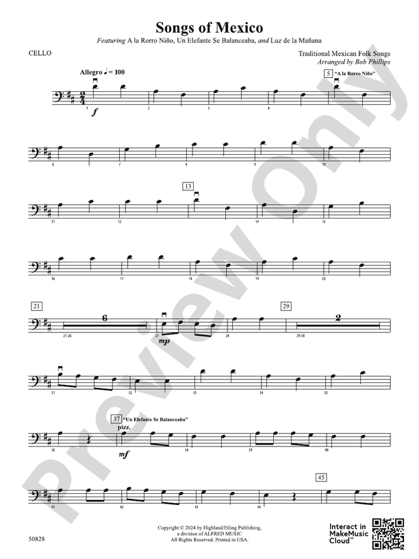Songs of Mexico: Cello: Cello Part - Digital Sheet Music Download