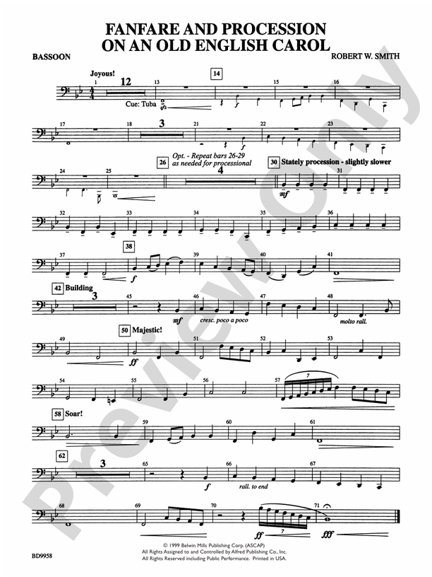 Fanfare and Processional on an Old English Carol: Bassoon: Bassoon Part ...