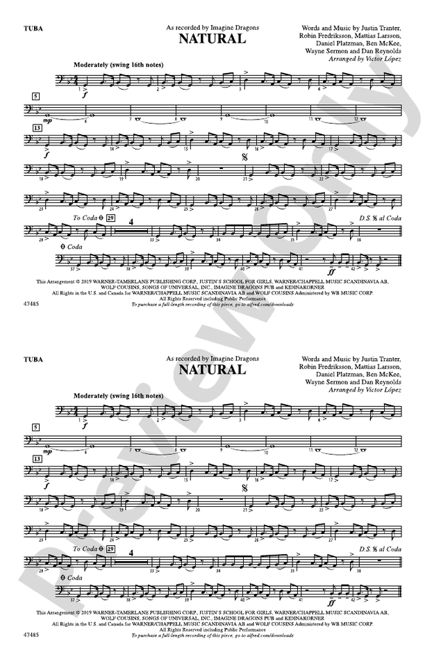 Natural: Tuba: Tuba Part - Digital Sheet Music Download