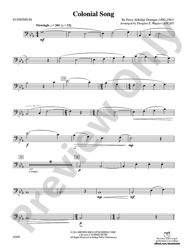 Colonial Song: Baritone B.C.: Baritone B.C. Part - Digital Sheet Music ...