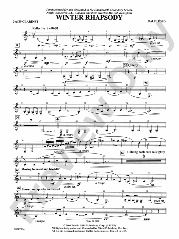 Winter Rhapsody: 3rd B-flat Clarinet: 3rd B-flat Clarinet Part ...