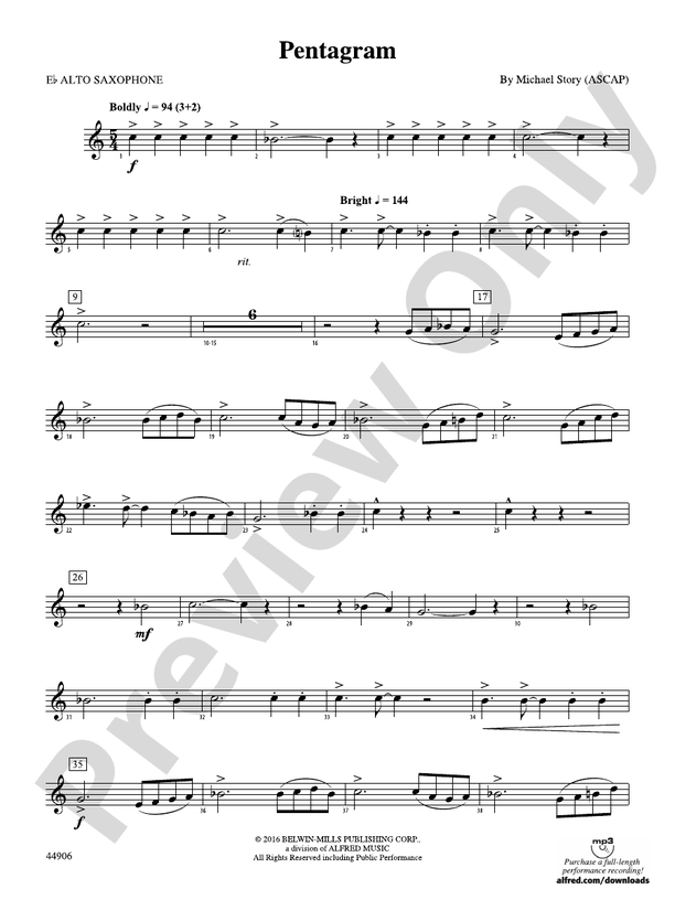 Pentagram: E-flat Alto Saxophone: E-flat Alto Saxophone Part - Digital ...
