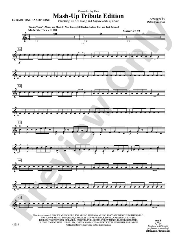 Mash-Up---Tribute Edition (Remembering Finn) (as featured on Glee): E-flat Baritone Saxophone: E ...