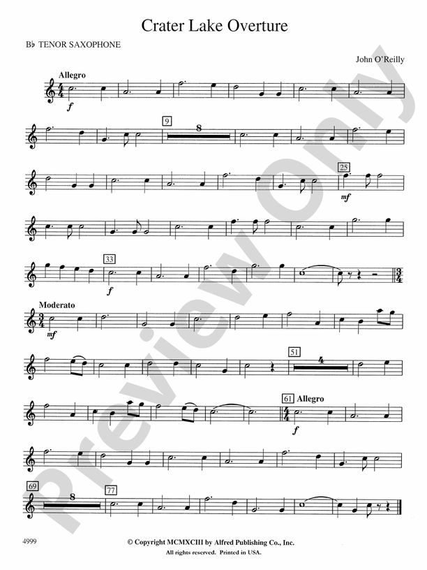 Crater Lake Overture: B-flat Tenor Saxophone: B-flat Tenor Saxophone Part - Digital Sheet Music ...